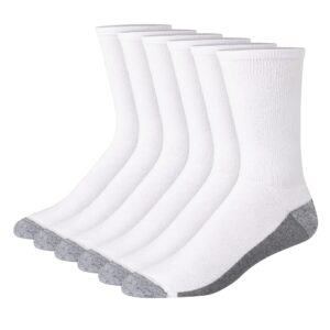 hanes mens hanes men's socks, 6-pair pack max cushion crew, white/grey foot bottom, 6 12 us