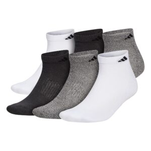 adidas men's athletic cushioned low cut socks with arch compression for a secure fit (6-pair), white/alumina beige/carbon grey, l