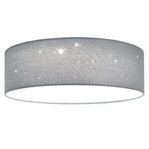 navaris flush mount ceiling light - 15.75" diameter drum lamp shade led fixture with sparkling star effect - bedroom or nursery lighting - light gray