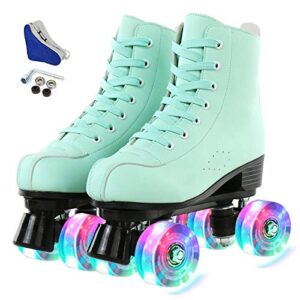 roller skate shoes for women men,pu leather high-top double-row 4 wheel roller skates for beginner, unisex indoor outdoor roller skates with shoes bag (flash wheel,43)