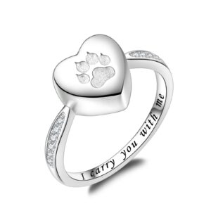 fookduoduo 925 sterling silver paw print urn for ashes i carry you with me cremation jewelry dog cat claw urn finger ring for pet lovers(silver 7)