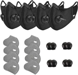 nuenun 5 pack unisex adjustable reusable washable dust protect mouth cover with 10 carbon filters and 10 breathing valves for bicycle running riding cycling outdoor sport black