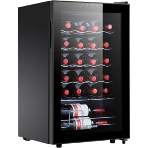 staigis 24 bottle compressor wine cooler refrigerator, small freestanding wine fridge for red, white and champagne, mini fridge with 40-66f digital temperature control glass door