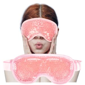 cooling eye mask with gel bead, reusable cold compress ice pack sleeping eye cooling pads for after eyelid surgery, puffiness, puffy eyes, headache, migraine relief (pink)