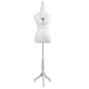 female dress form mannequin torso body with adjustable tripod stand dress jewelry display (white)