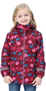 diliba girls rain jacket lightweight waterproof windbreaker hooded raincoat winter warm fleece lined coat for kids wine red heart 9-10 years