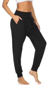 ueu women's cozy yoga thin joggers pants high waist loose fitting workout sweatpants baggy comfy sleep lounge sweat pants with pockets(black,m)