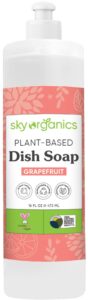 sky organics plant-based grapefruit dish soap, usda bio-based, non-toxic biodegradable formula for household cleaning, 16 fl. oz