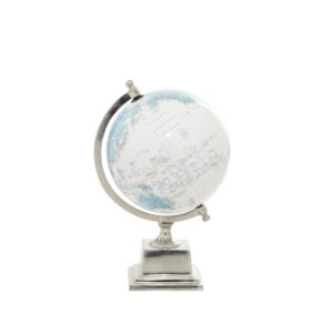 deco 79 aluminum metal educational/geographic earth globe decorative world globe, desk globe 8" x 8" x 13", blue