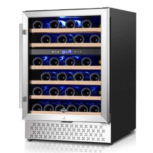 tylza 24 inch wine cooler refrigerator 46 bottle dual zone built-in or freestanding 24'' wine fridge with stainless steel & professional compressor and temperature memory function