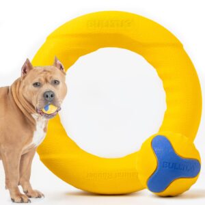 bulltug - chew ring & fetch ball combo for aggressive chewers | heavy-duty, ultra-durable natural rubber, tough dog toys for medium to large breeds