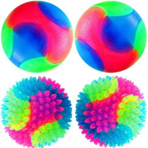 sumind 4 pieces light up dog balls glowing elastic led flashing spike pet molar light color balls interactive pet toys for cats dogs chewing playing (2.2 inch, 2 styles)