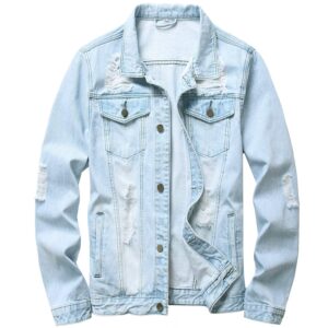 lamkuku mens denim jacket ripped slim jean jacket coat for men (medium, light blue-02)