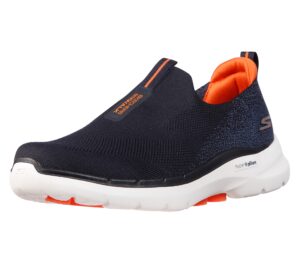 skechers men's gowalk 6-stretch fit slip-on athletic performance walking shoe, navy/orange, 10