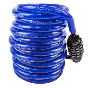 dockslocks weatherproof coiled security cable lock (5ft to 25ft lengths) with resettable combination, anti-theft protection for kayaks, bikes, paddleboards, scooter, equipment, bicycles and more 15ft