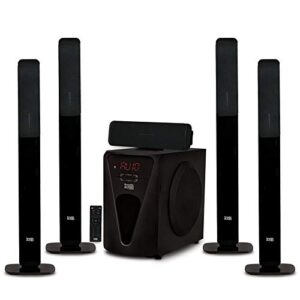 acoustic audio aat5005 bluetooth tower 5.1 home theater speaker system with digital optical input and 8" powered subwoofer