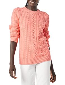 amazon essentials women's fisherman cable long-sleeve crewneck sweater (available in plus size), coral pink, large