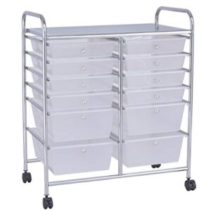 wellfor 12 drawer rolling storage cart mobile rolling storage with tray cart for office school home craft organizer bins (white)