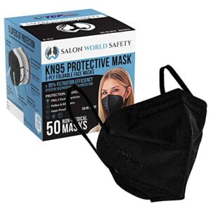 salon world safety black kn95 protective masks, box of 50 - filter efficiency ≥95%, 5-layers, sanitary 5-ply non-woven fabric