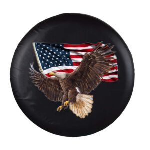 spare tire cover, wheel cover with american eagle usa flag pvc leather waterproof dust-proof universal fit for jeep trailer rv suv camper vehicle (17 inch)