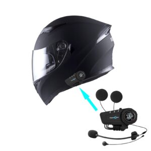 1storm motorcycle full face dual visor helmet bundle with freedconn spoiler bundle with freedconn motorcycle bluetooth headset: hjk316 matt black