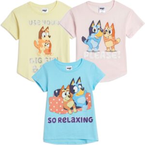 bingo mom little girls 3 pack graphic t-shirts blue/pink/yellow 4