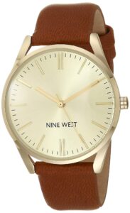 nine west women's japanese quartz dress watch with faux leather strap, brown, 18 (model: nw/1994chhy)