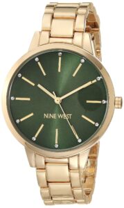 nine west women's japanese quartz dress watch with metal strap, gold, 14 (model: nw/2098gngb)