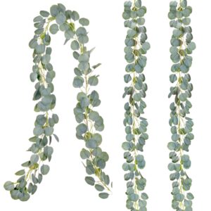 artiflr 3pack artificial eucalyptus garland, 6 ft faux silk eucalyptus leaves vines handmade garland greenery wedding backdrop arch wall decor