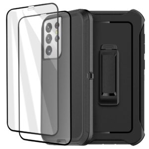 aicase belt-clip holster case for galaxy s21 ultra with screen protector, heavy duty drop protection full body rugged shockproof/dustproof tough military grade phone cover for samsung galaxy s21 ultra