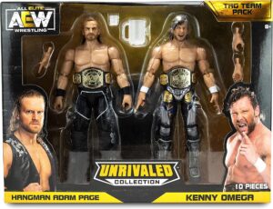 all elite wrestling unrivaled collection tag team pack - kenny omega and hangman adam page action figures, plus accessories - amazon exclusive