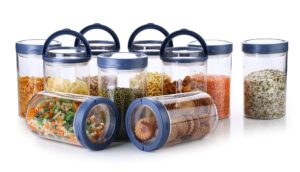 machak plastic vaccume smart airtight kitchen storage container set, 900ml (grey, set of 10)