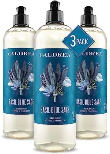 caldrea dish soap, biodegradable dishwashing liquid made with soap bark and aloe vera, basil blue sage scent, 16 oz , 3 pack