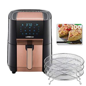 gowise usa 7-quart air fryer & dehydrator - with ergonomic touchscreen display with stackable dehydrating racks with preheat & broil functions + 100 recipes (black/copper))