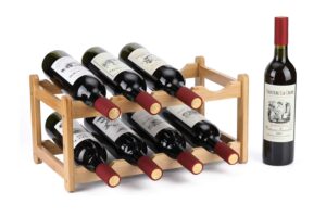 wine rack 8 bottle 2-tier eco-friendly bamboo wine storage easy-assembly space-saving for wine lovers,kitchen wine organizer for countertop,pantry, home,room decor,bar