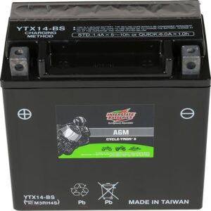 interstate batteries ytx14-bs 12v 12ah powersports battery 200cca agm rechargeable replacement for motorcycles, atvs, utvs, scooters, snowmobiles (citx14-bs)