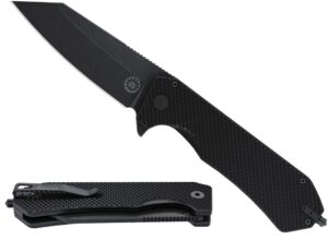 off-grid knives - enforcer xl folding knife w. 154cm blade steel, tungsten carbide tip, ceramic bearings, grippy g10, oversized handle, deep pocket carry, left & right hand