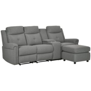 homcom l-shaped sofa, manual reclining sectional with chaise ottoman, storage console, cup holders, usb charging, gray