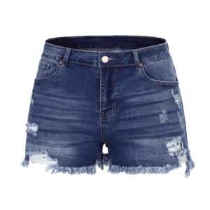 thunder star women mid rise ripped stretchy jeans shorts frayed raw hem casual denim shorts blue xxl