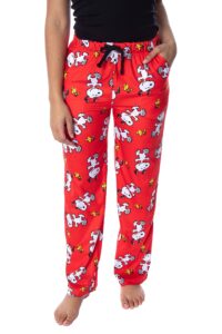 peanuts women's snoopy and woodstock allover print smooth touch fleece sleep bottoms lounge pajama pants (medium)