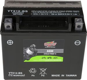 interstate batteries ytx12-bs 12v 10ah powersports battery 180cca agm rechargeable replacement for honda, kawasaki, suzuki motorcycles, scooters, bikes, atvs, utvs (citx12-bs)