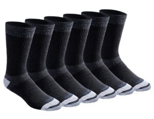 dickies men's dri-tech moisture control max full cushion crew socks, available in m-xl (6, 12, black (6 pairs), x-large