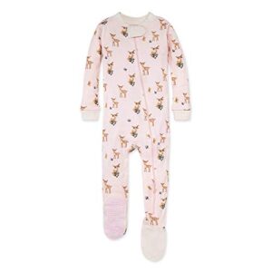 burt's bees baby baby girls pajamas, zip front non-slip footed pjs, 100% organic cotton and toddler sleepers, oh deer, 12 months us