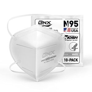 bnx n95 mask niosh certified made in usa particulate respirator protective face mask (10-pack, approval number tc-84a-9315 / model h95w) white