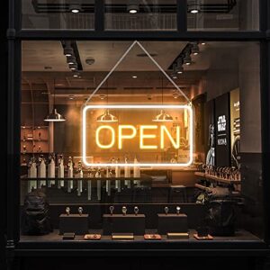 led open signs for business, 16"x 9" neon open sign, high brightness warm white light up sign with chain, for small business, store, bar, hotel, cafe, florists