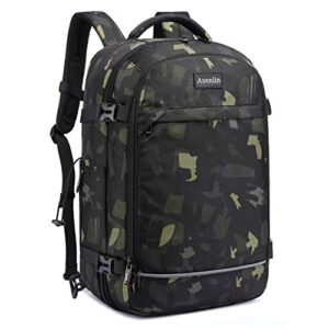 asenlin 18 inch travel laptop backpack for women men，business travel backpack fit flight approved water resistant computer backpack suitcase backpack woodland camo