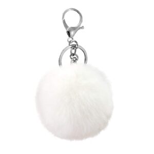 cityelf cute faux rabbit fur ball pom pom keychain car key ring handbag tote bag pendant purse charm (white)