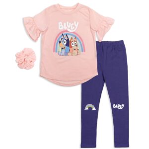 bluey and bingo toddler girls 3 piece outfit set: t-shirt legging scrunchy pink 3t