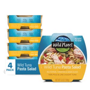 wild planet ready-to-eat wild tuna pasta salad with organic red peppers, tomatoes & green olives, tuna salad, 5.6oz, pack of 4