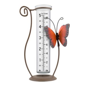 la crosse 704-13077-int 5 inch capacity glass orange butterfly rain gauge, bronze